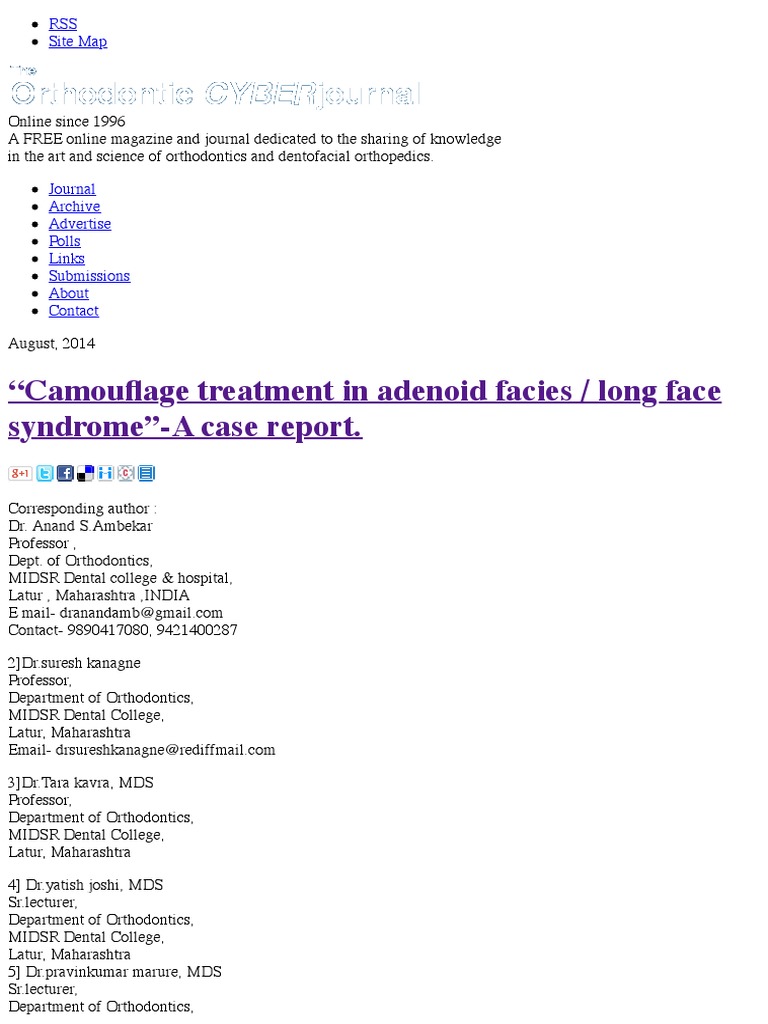 "Camouflage Treatment in Adenoid Facies: Long Face Syndrome"-A Case ...