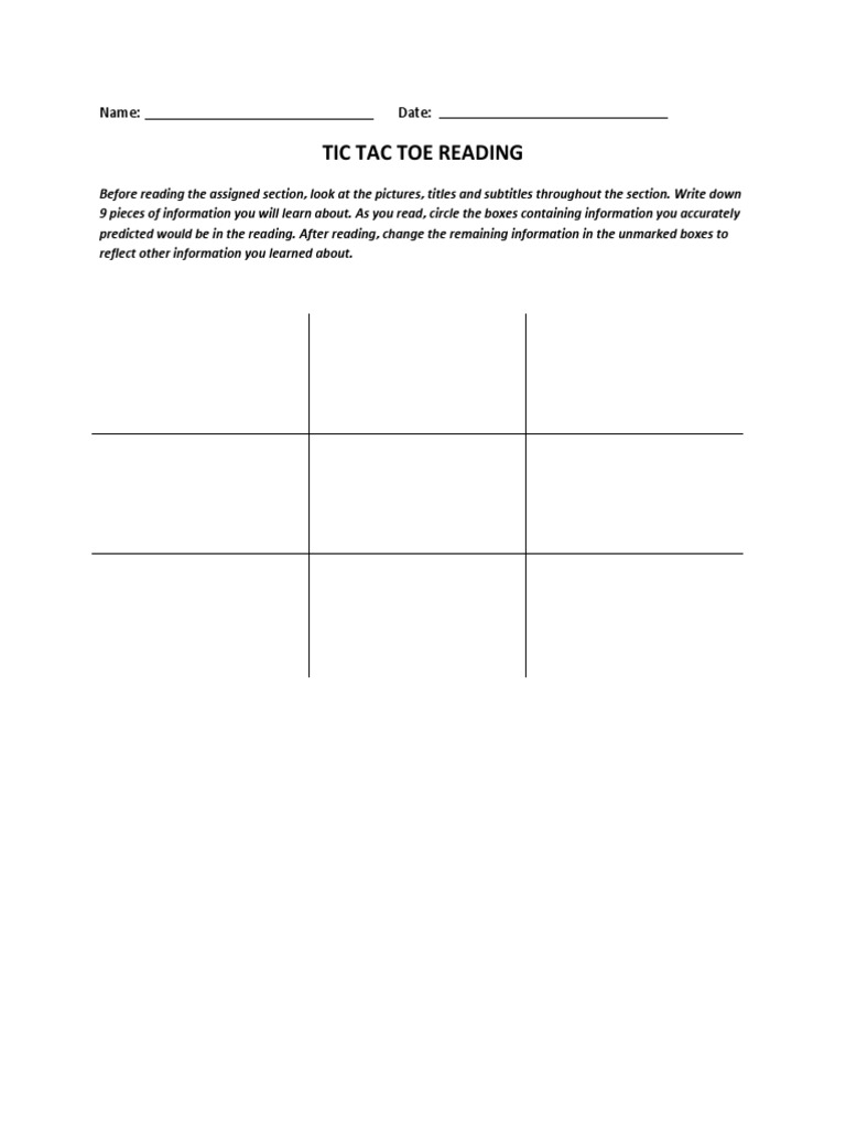 Tic Tac Toe Reading Strategy Guide | PDF | Games & Activities