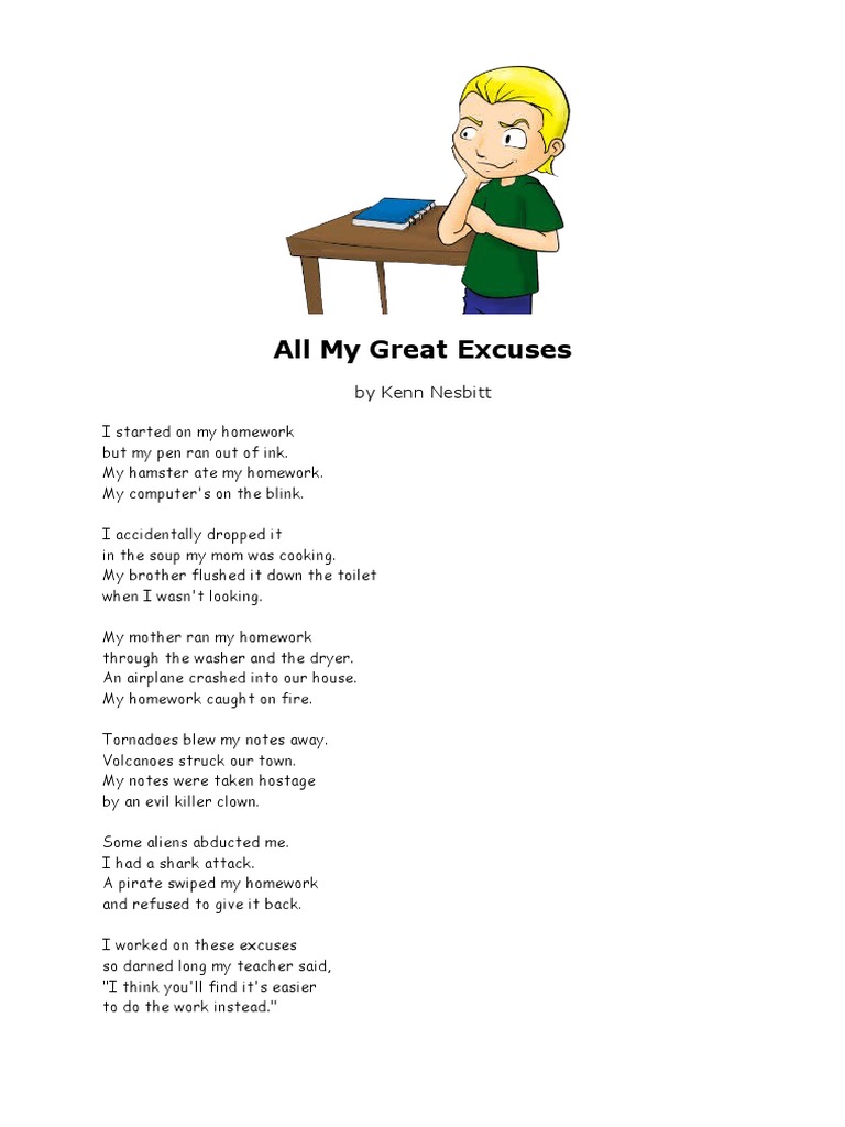 All My Great Excuses: by Kenn Nesbitt | PDF | Nature
