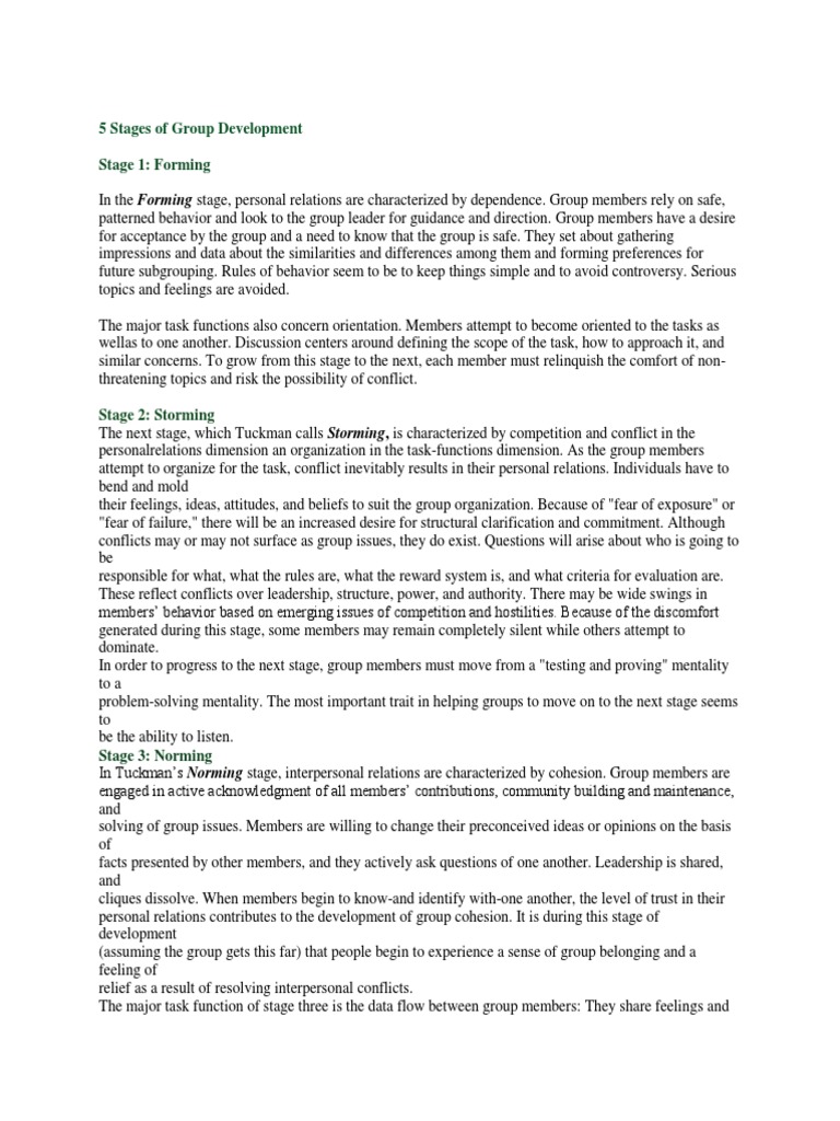 5 Stages of Group Development | PDF | Leadership | Social Psychology