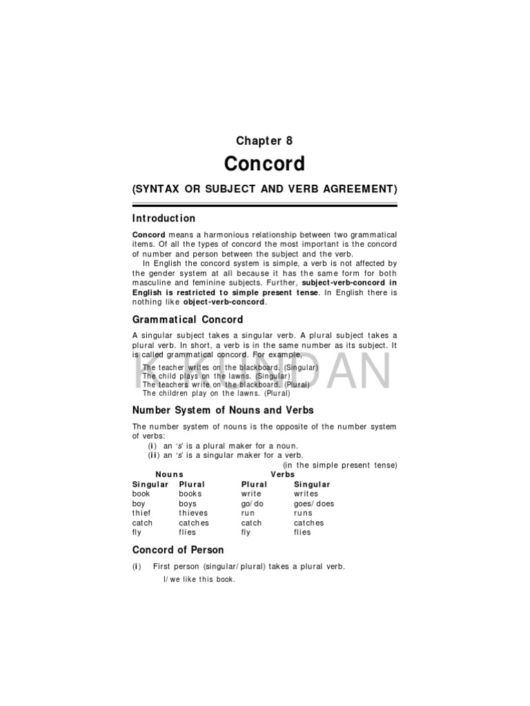 Key Rules of English Concord Explained | PDF | Grammatical Number | Plural