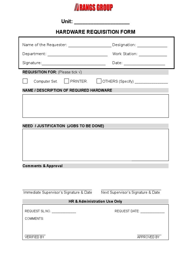 Hardware Requisition Form Template | PDF | Computers