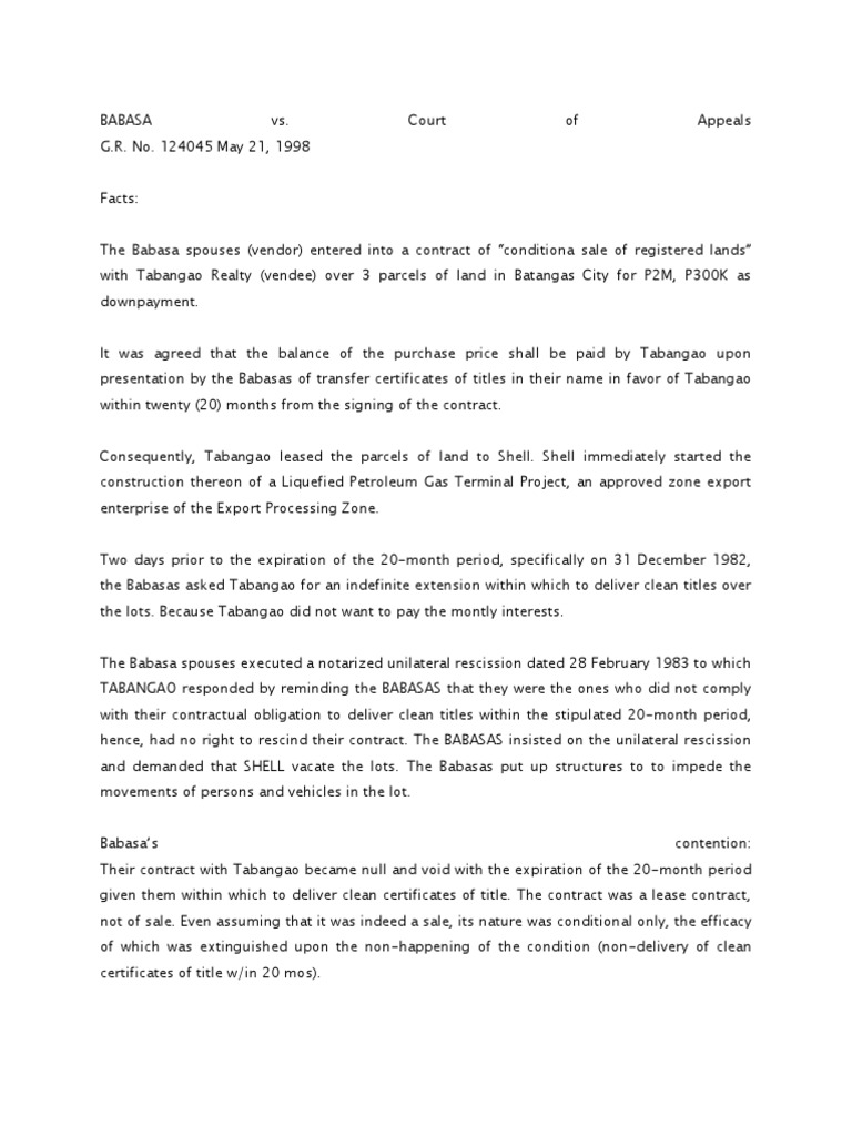 BABASA Vs | PDF | Lease | Legal Concepts