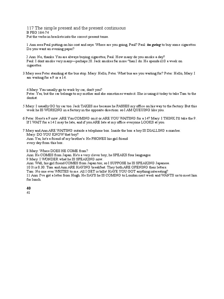 117 The Simple Present and The Present Continuous | PDF | Grammar | Rules