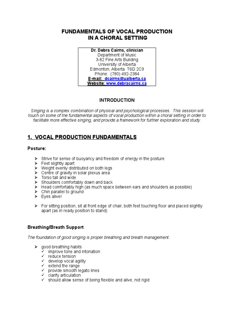 Lecture Fundamentals Of Vocal Production Diction For The Choral Singer