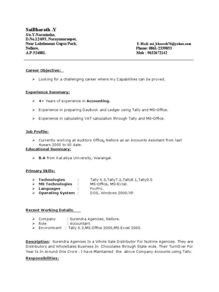 Tally New Resume | PDF | Computing And Information Technology | Business