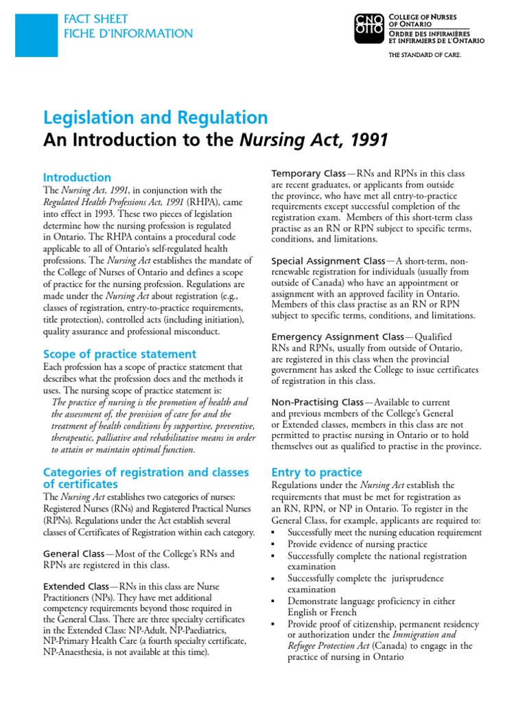 Legislation and Regulation: An Introduction To The Nursing Act, 1991 ...