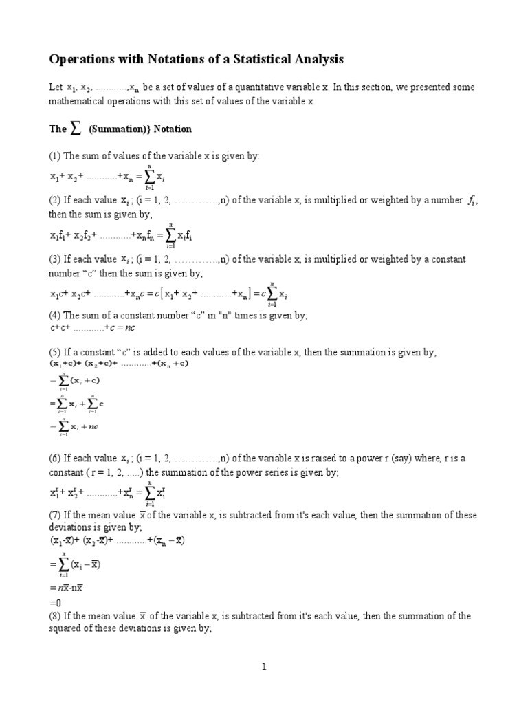 Statistics Operations and Notations | PDF | Summation | Numbers