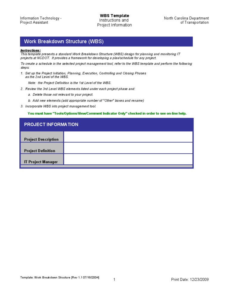Work Breakdown Structure Template | PDF | Information Technology ...