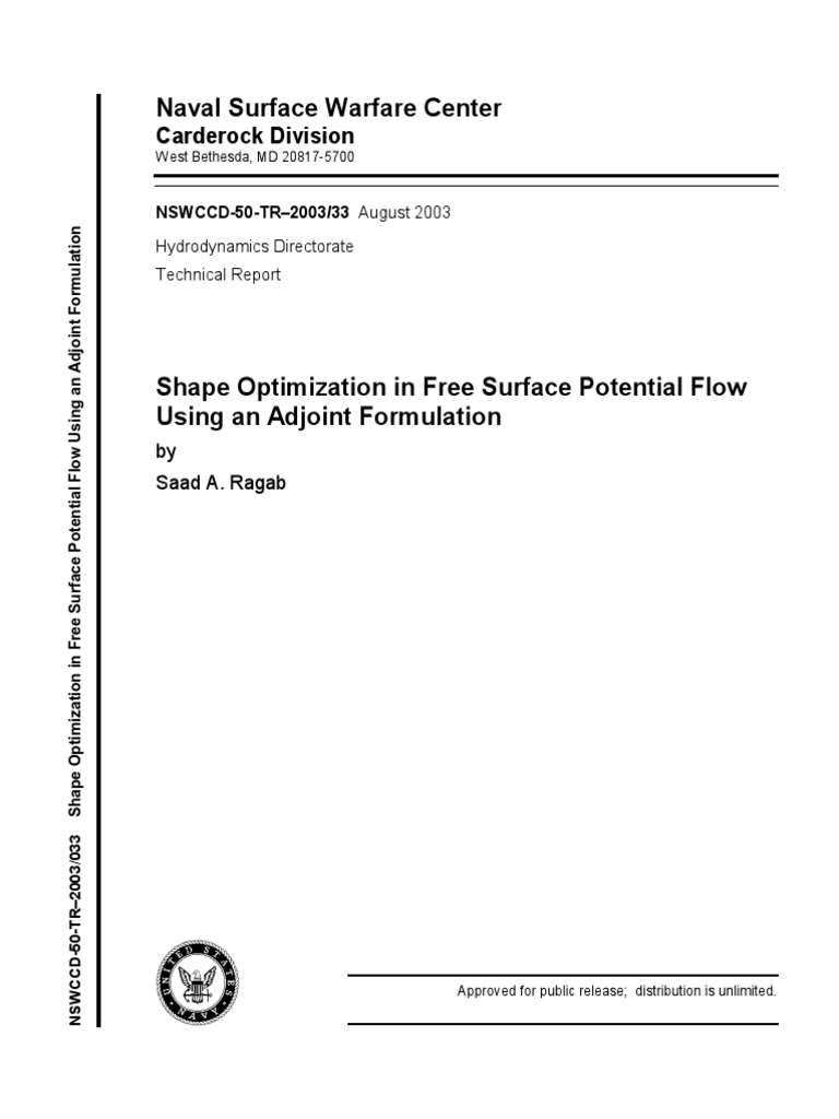 Shape Optimization in Free Surface Potential Flow Using An Adjoint Formulation | PDF ...
