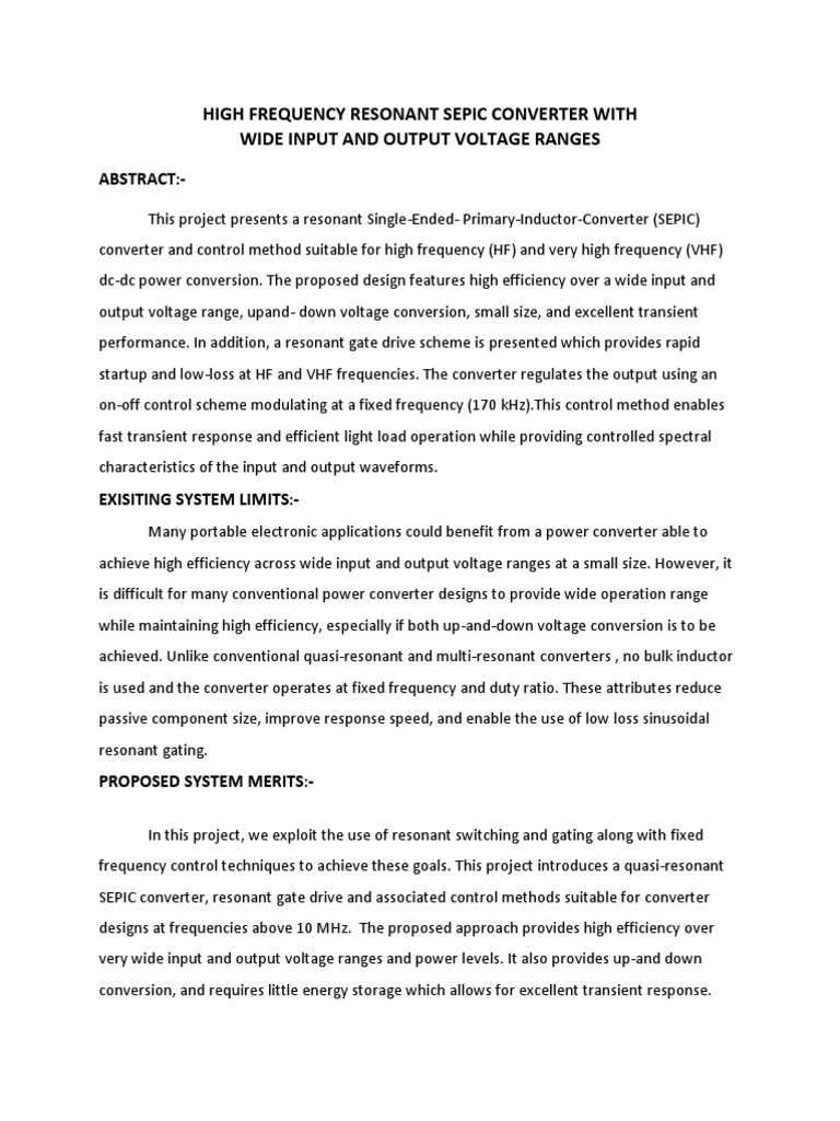 18.high Frequency Resonant SEPIC Converter1 | PDF | Electricity | Electrical Engineering
