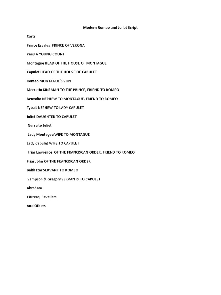 Modern Romeo and Juliet Script | PDF | Characters In Romeo And Juliet ...