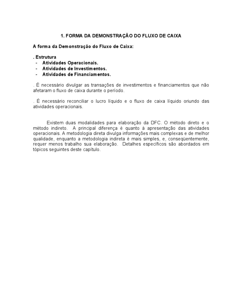 Fluxo de Caixa Metodo Direto e Indireto Da Dfc