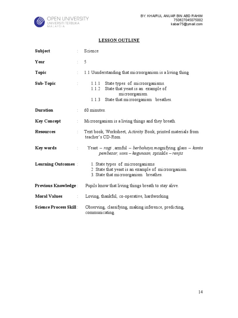Lesson Outline 1 | PDF | Microorganism | Worksheet