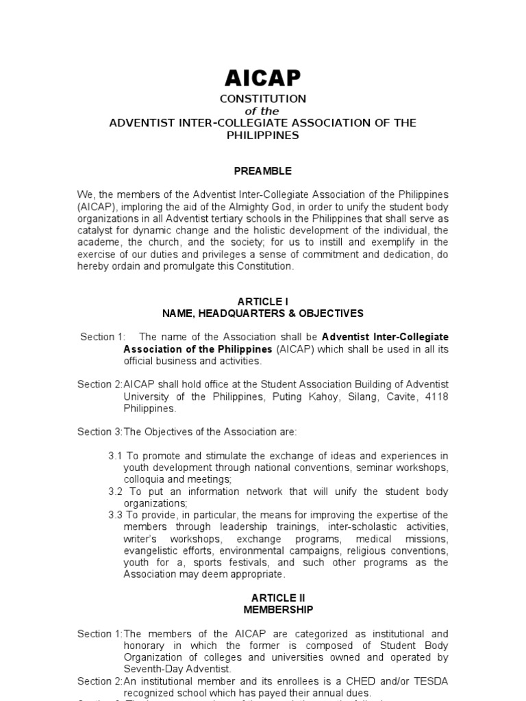 AICAP Revised Constitution - Long | Download Free PDF | Impeachment | Board Of Directors