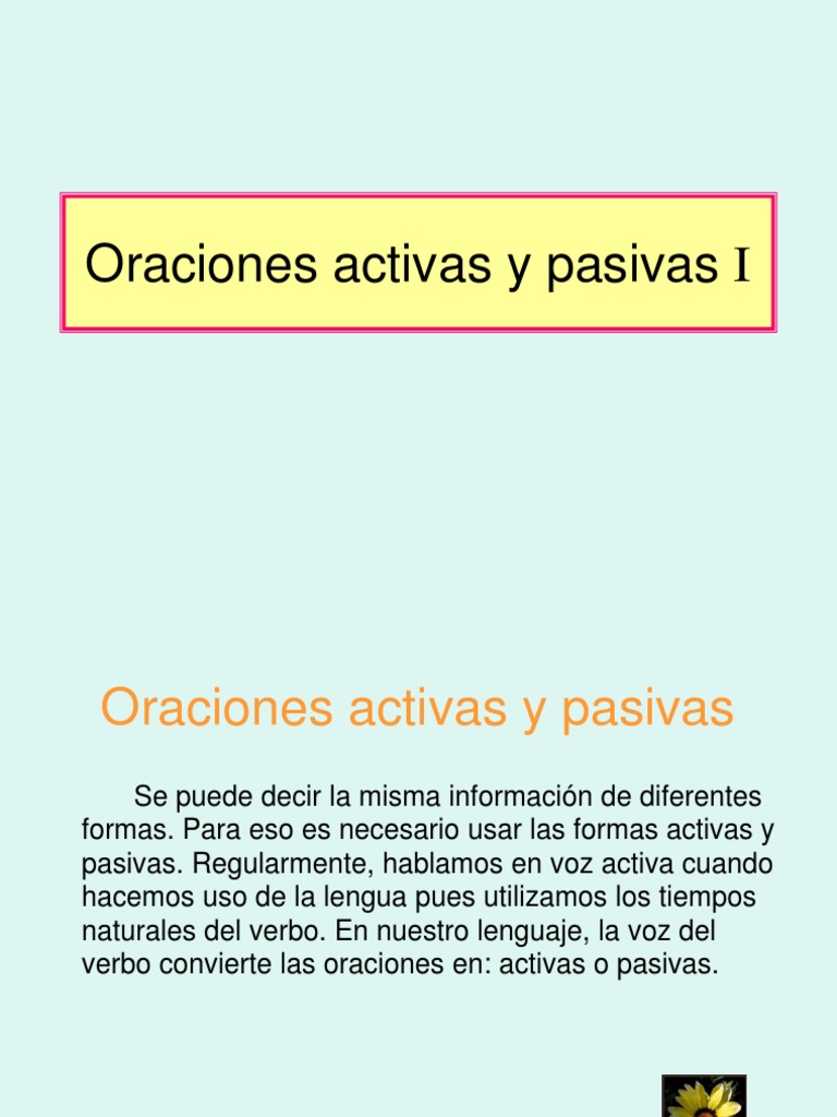 Oraciones Activas y Pasivas: Ejemplos y Ejercicios | PDF | Oración ...
