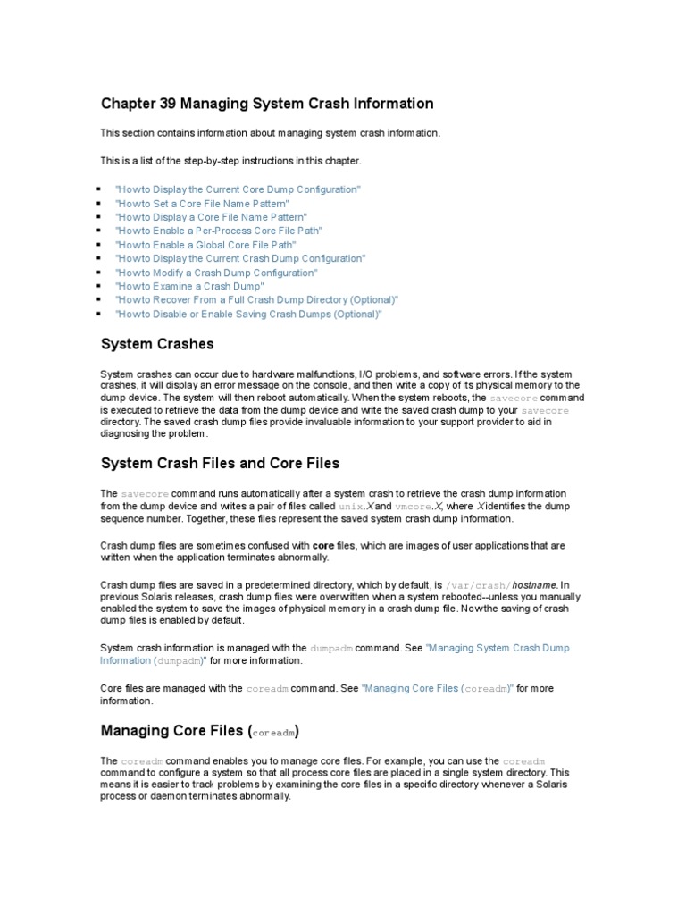 Chapter 39 Managing System Crash Information | PDF | Superuser | Computer File