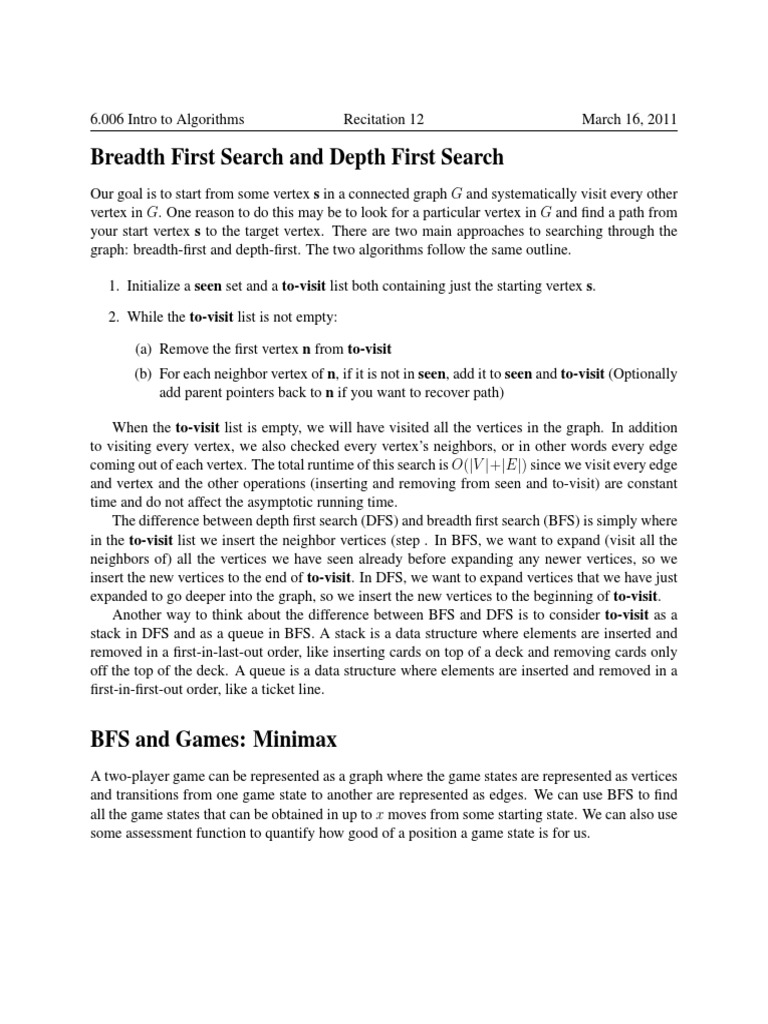 Breadth First Search and Depth First Search | PDF | Vertex (Graph Theory) | Algorithms