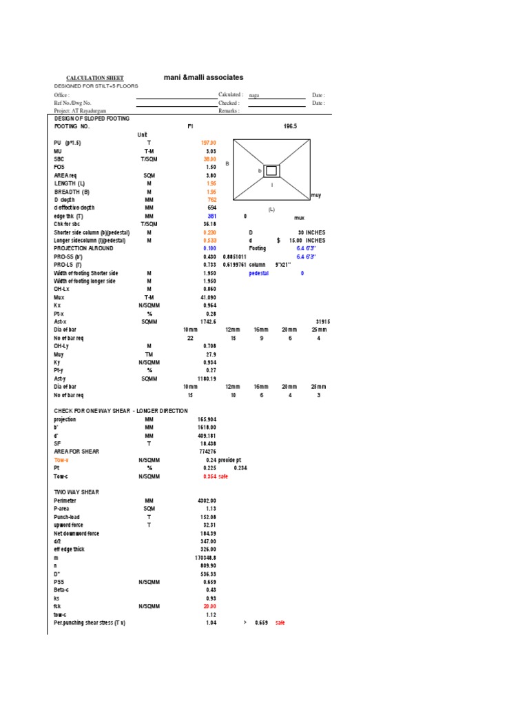 FOOTING DESIGN Excel Sheet