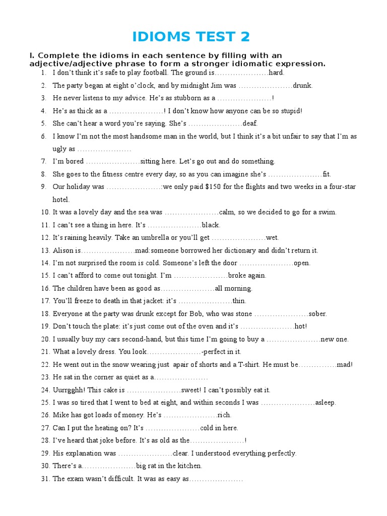 Idiom Test 2 | PDF | Idiom | Language Mechanics