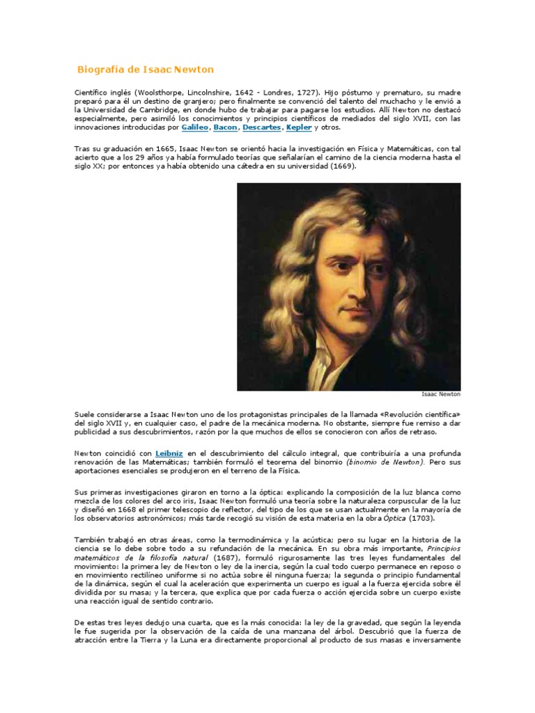 Biografía de Isaac Newton.docx | Leyes de movimiento de Newton | Isaac ...