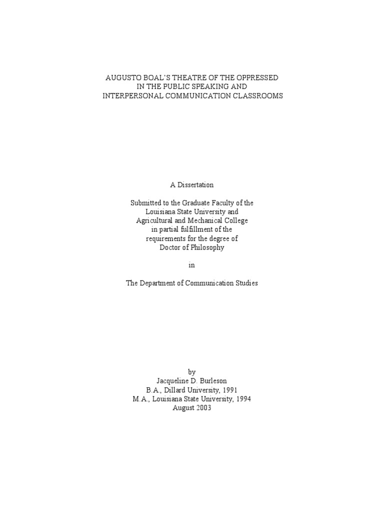 Augusto Boal's Theatre of The Oppressed in The Public Speaking and ...