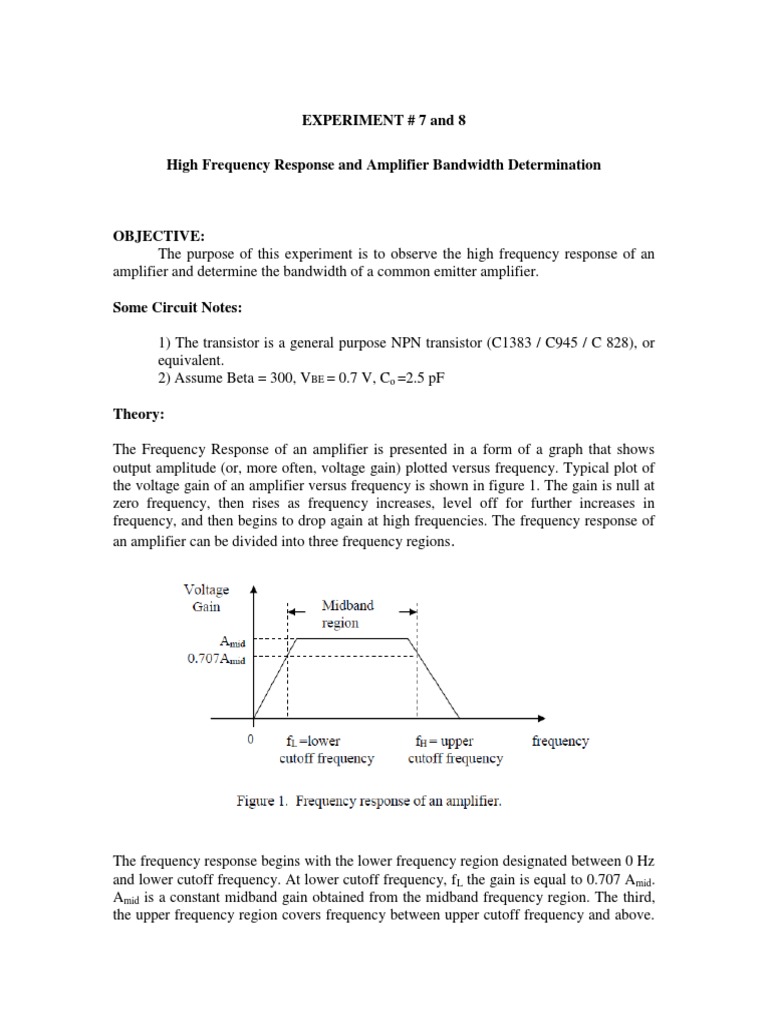 Amplifier Frequency Response Lab | PDF | Amplifier | Bandwidth (Signal ...