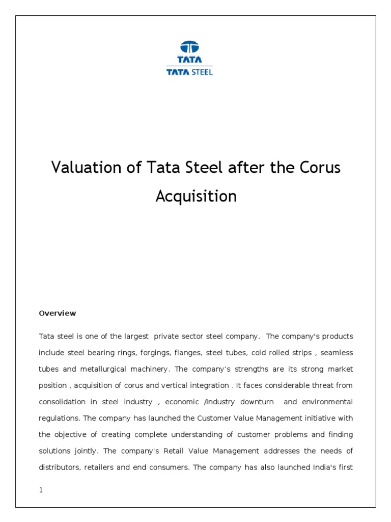 Valuation of Tata Steel After Corus Acquisition | PDF | Finance & Money ...