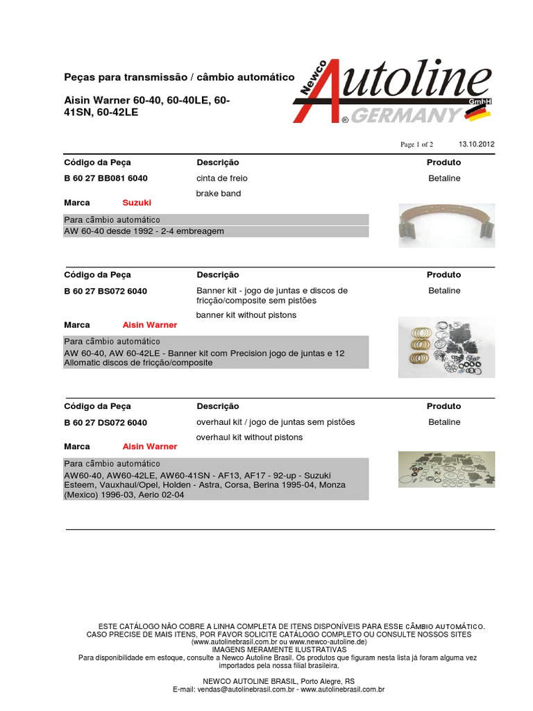 2012-10-13 Aisin AW 60-40 60-40LE 60-41SN 60-42LE | PDF | Computadores