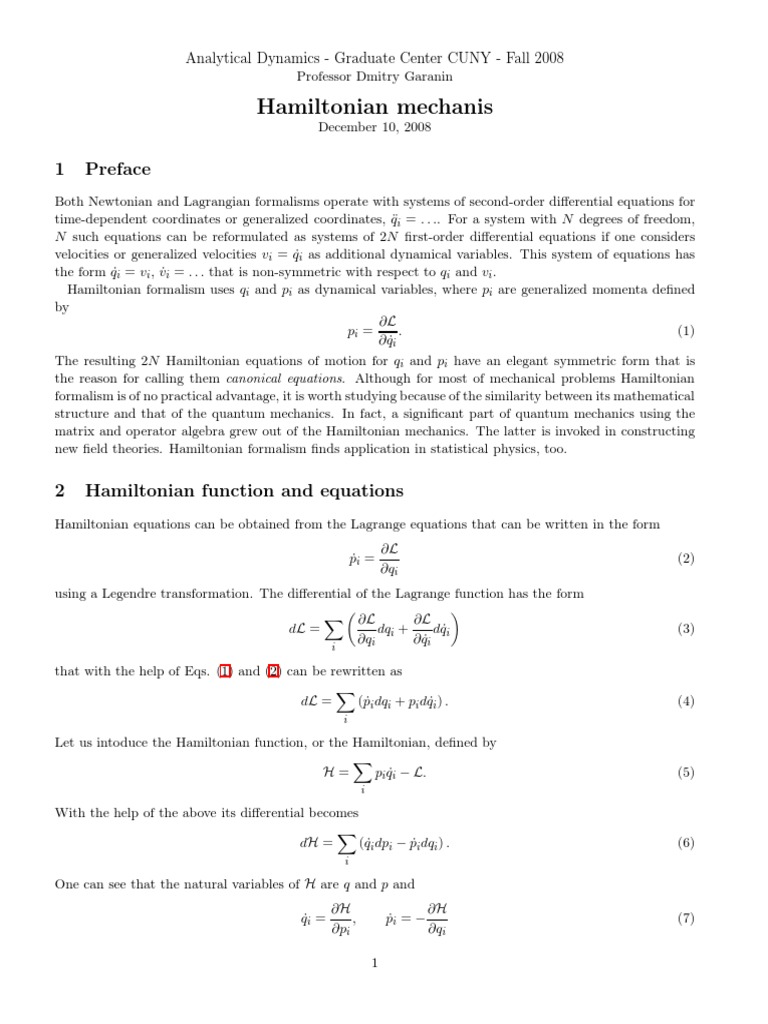 Hamiltonian Mechanics PDF | PDF | Hamiltonian Mechanics | Lagrangian ...