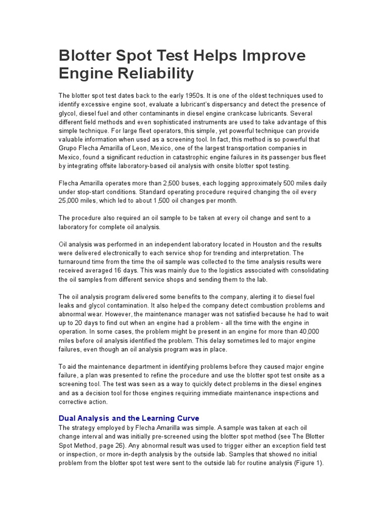 Blotter Spot Test Helps Improve Engine Reliability | PDF | Motor Oil ...