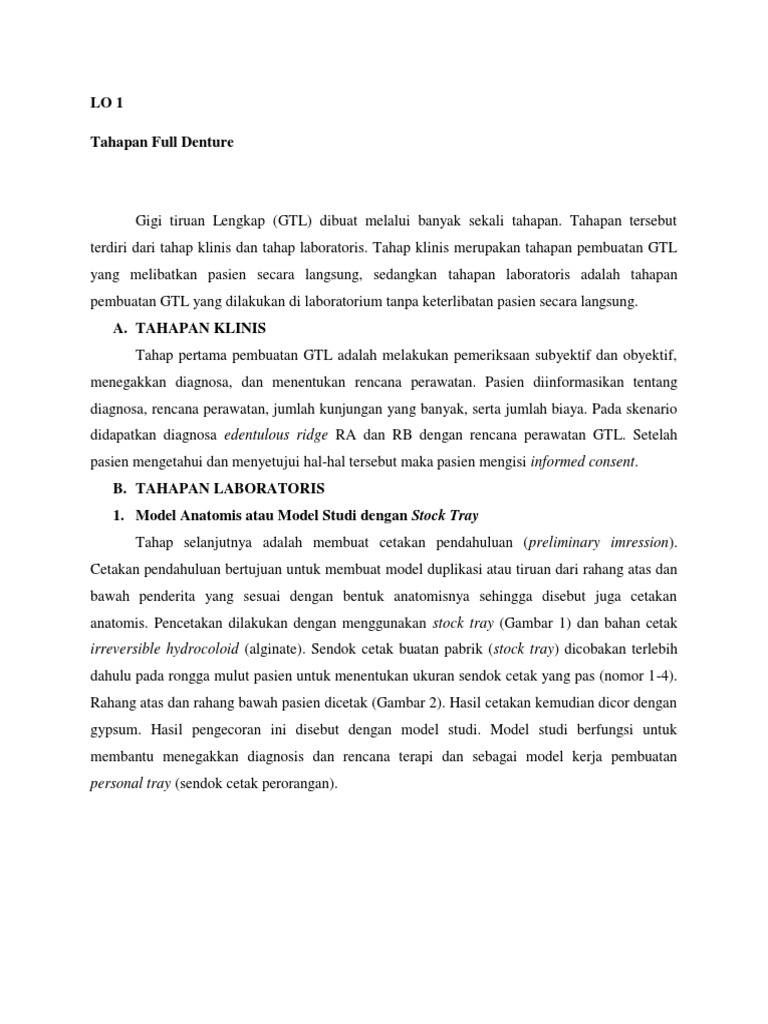 Tahapan Pembuatan Gigi Tiruan Lengkap | PDF