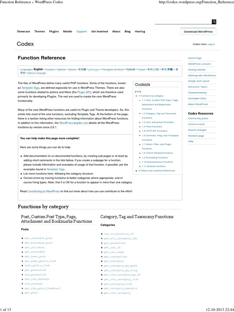 Wordpress Function Reference | PDF | Word Press | World Wide Web