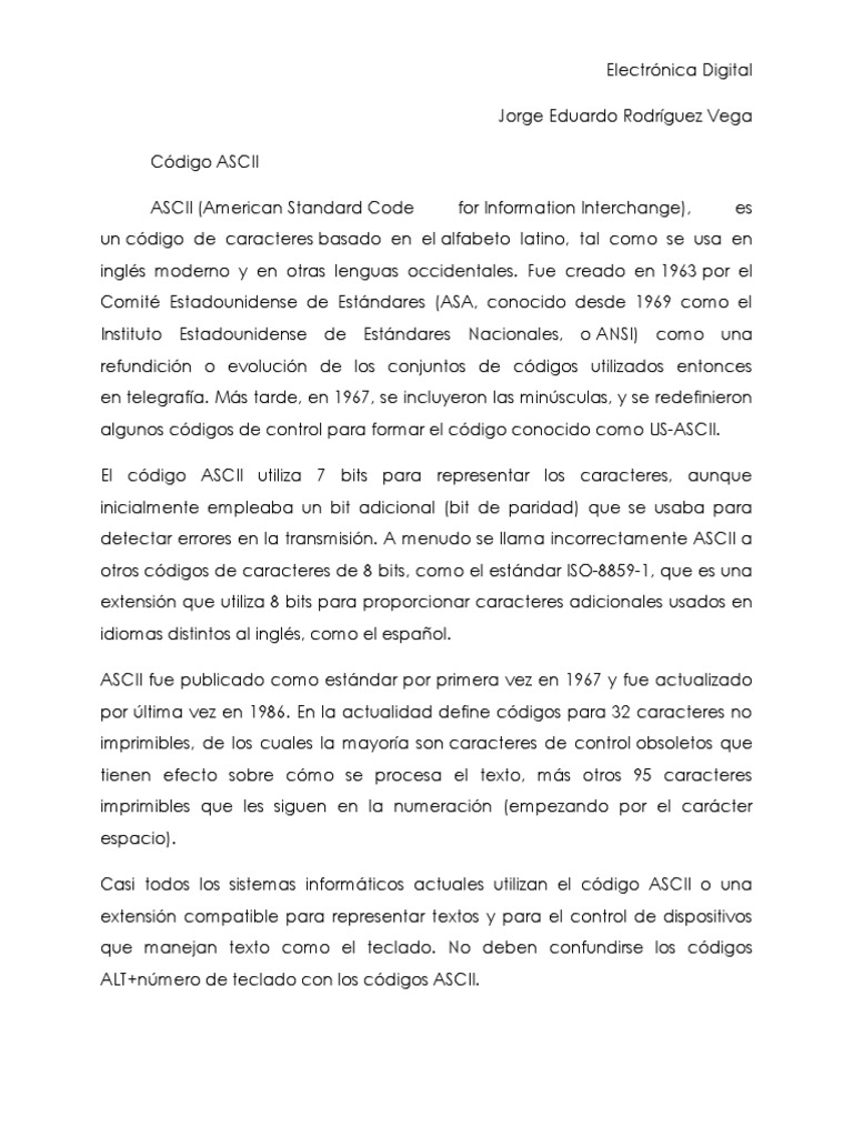 Electrónica Digital Código ASCII | PDF | Ascii | Tipografía digital