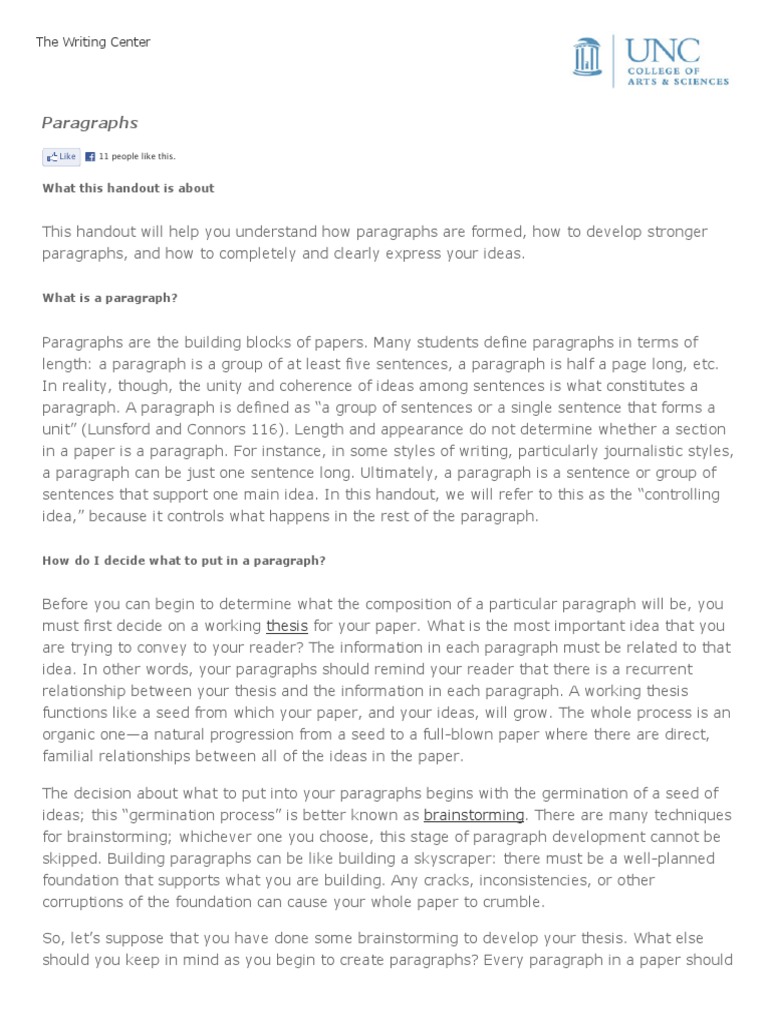Paragraphs - The Writing Center | PDF | Paragraph | Fish