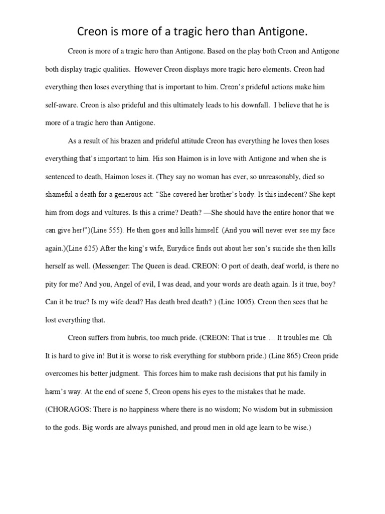 Creon Is More of A Tragic Hero Than Antigone | PDF | Pride | Hero