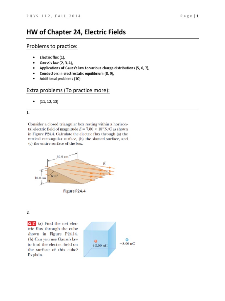 HW of Chapter 24, Electric Fields: Problems To Practice | PDF | Science ...