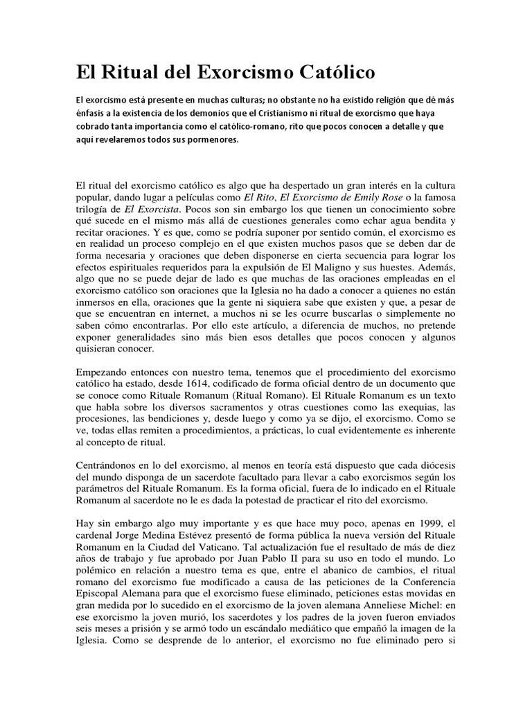 El Ritual Del Exorcismo Católico | PDF | Oración | María, madre de Jesús