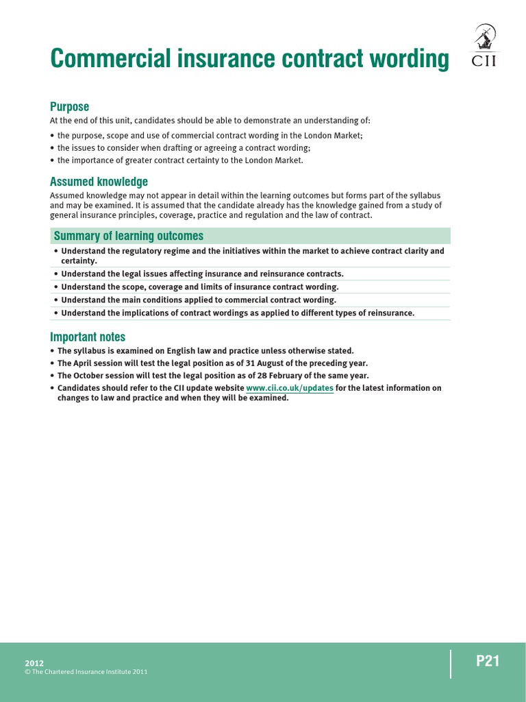Commercial Insurance Contract Wording | PDF | Reinsurance | Insurance