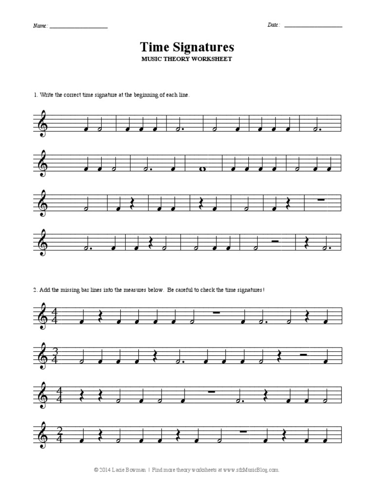 Theory-Worksheet-Time-Signatures 1 | PDF