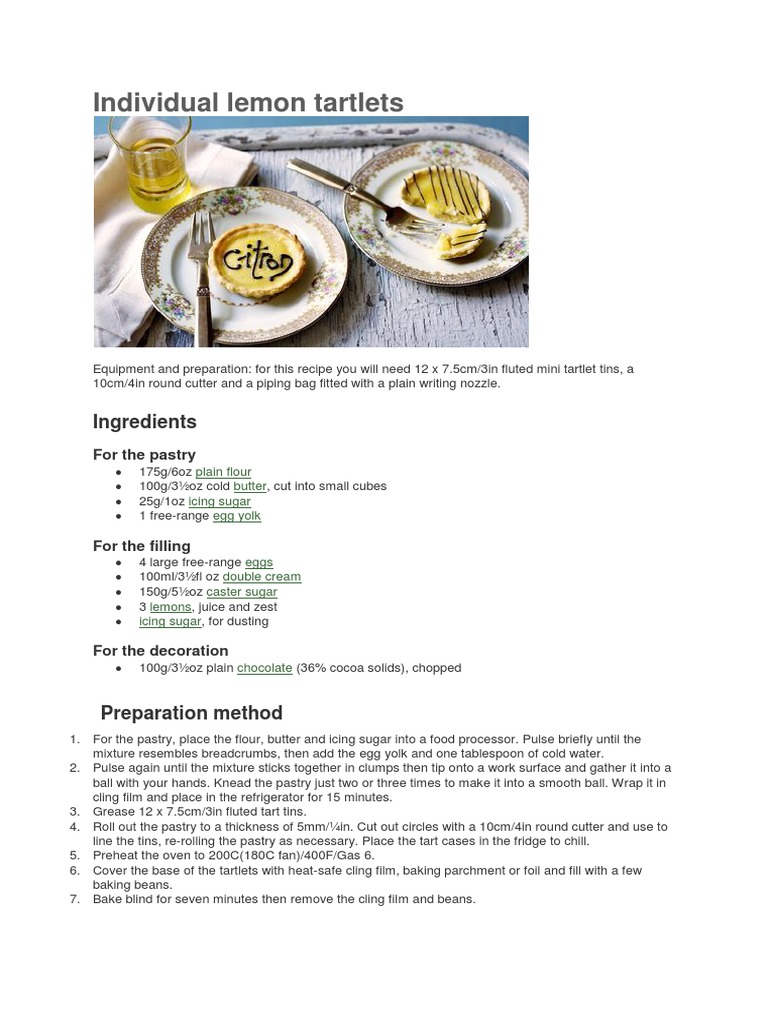 Lemon Tartlets for Home Bakers | PDF | Baking | Foods