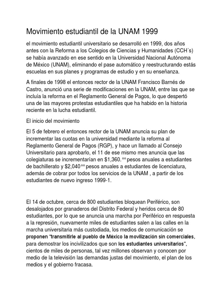 Huelga estudiantil UNAM 1999: Causas y legado | PDF | Universidad ...
