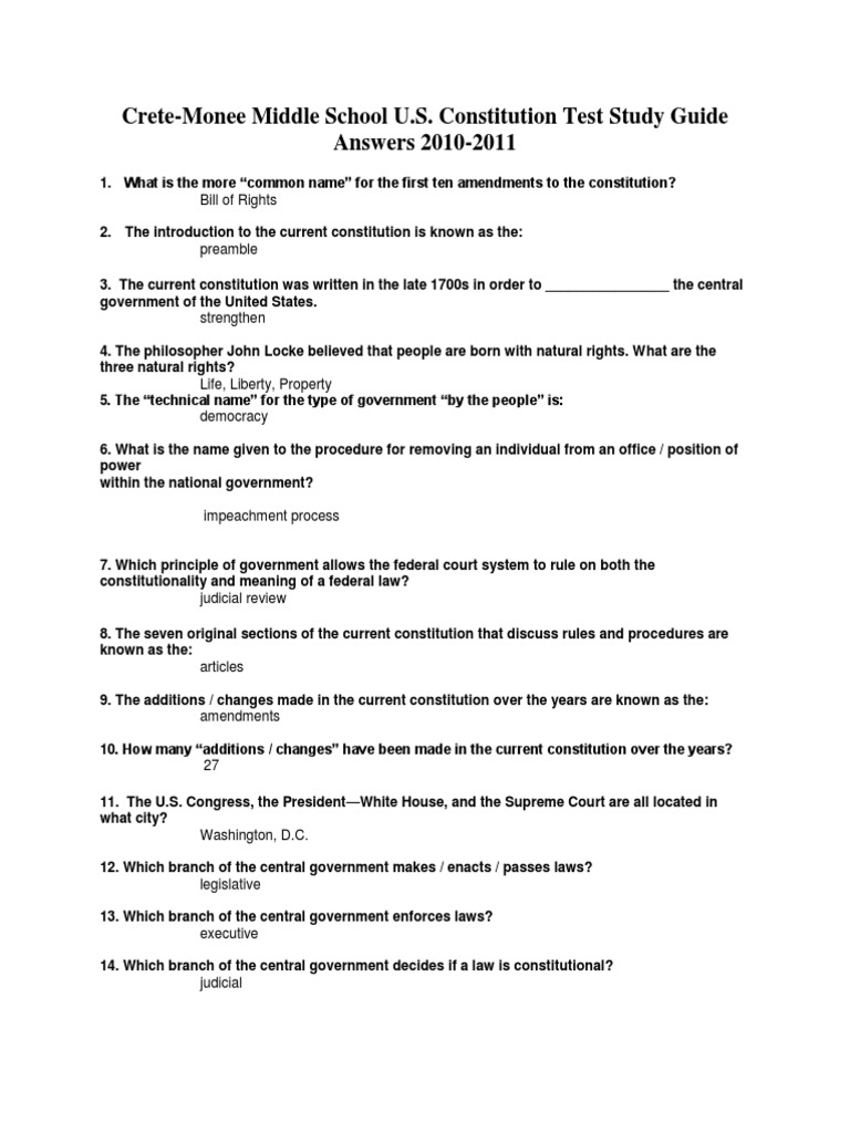 U.S. Constitution Test Study Guide | PDF | Federal Government Of The ...