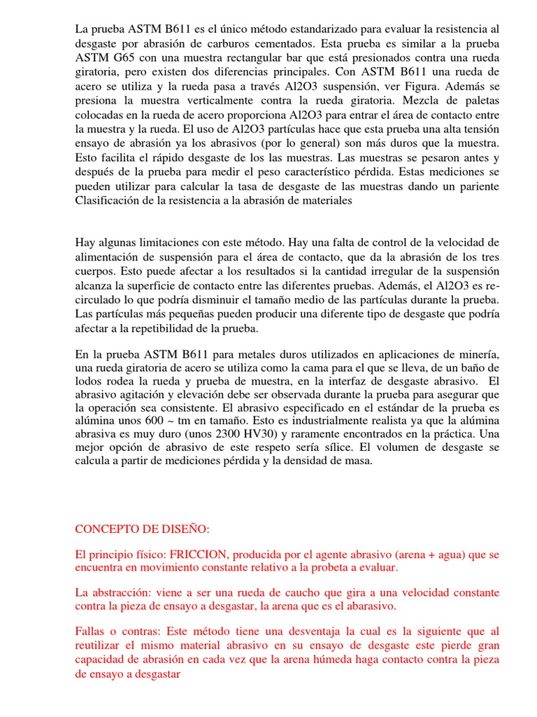 Resistencia Abrasiva: Prueba ASTM B611 | PDF | Acero | Resistencia Eléctrica y Conductancia