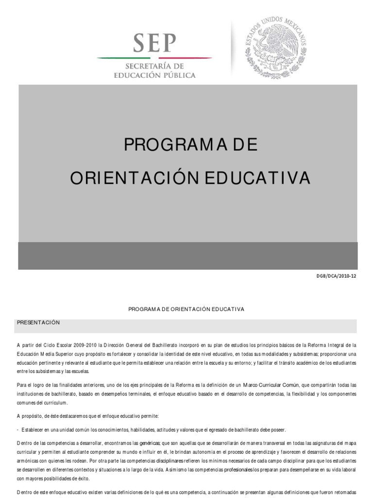 programa de orientacion educativa.pdf | Plan de estudios | Educación secundaria