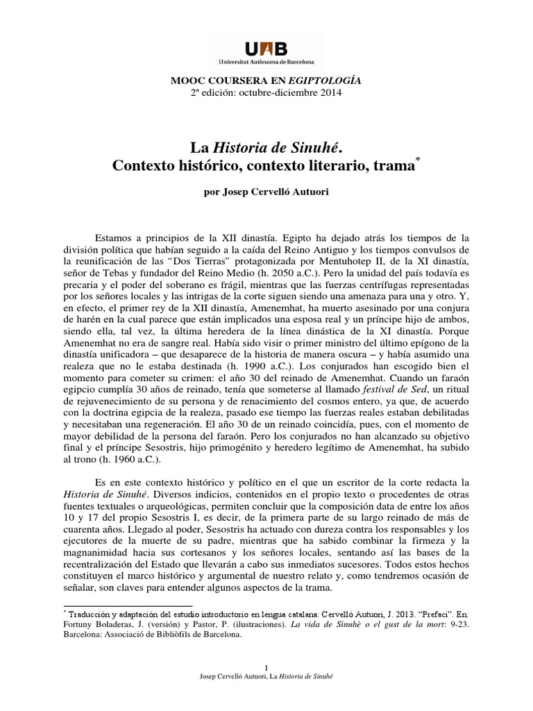 La Historia de Sinuhe PDF | PDF | Antiguo Egipto | faraón