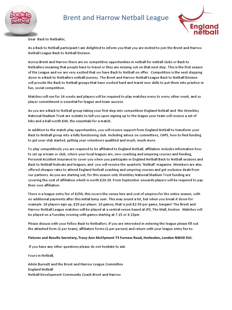 Brent and Harrow League Invitation Letter | PDF