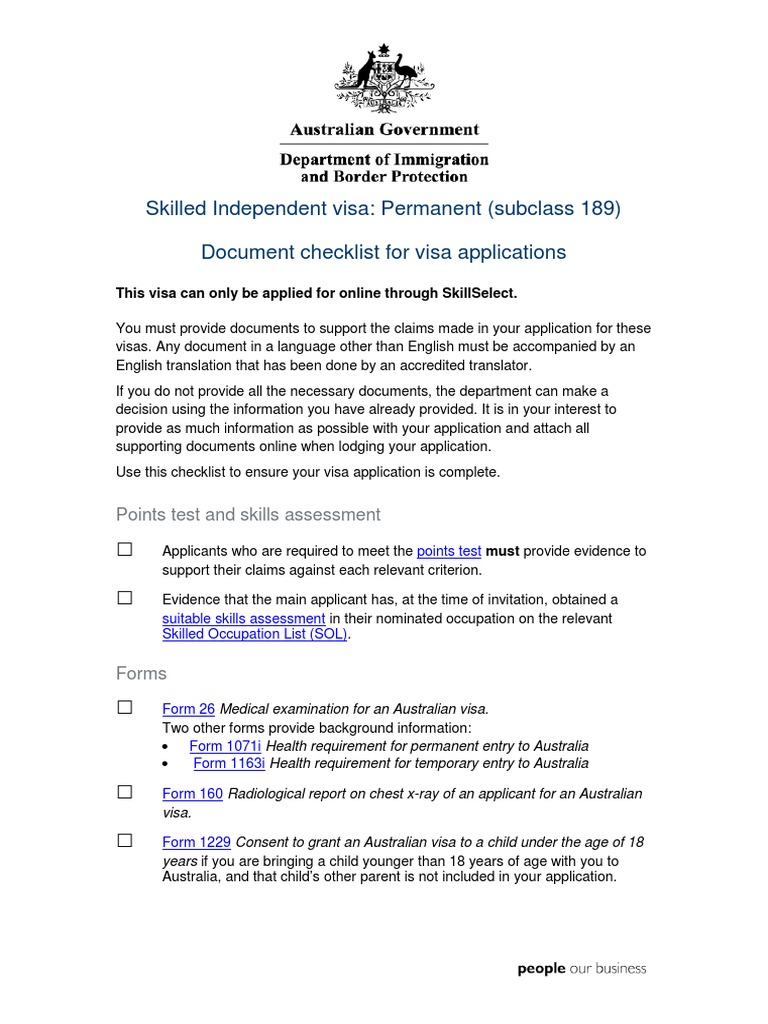 189 Visa Application Document Checklist | PDF | Birth Certificate ...