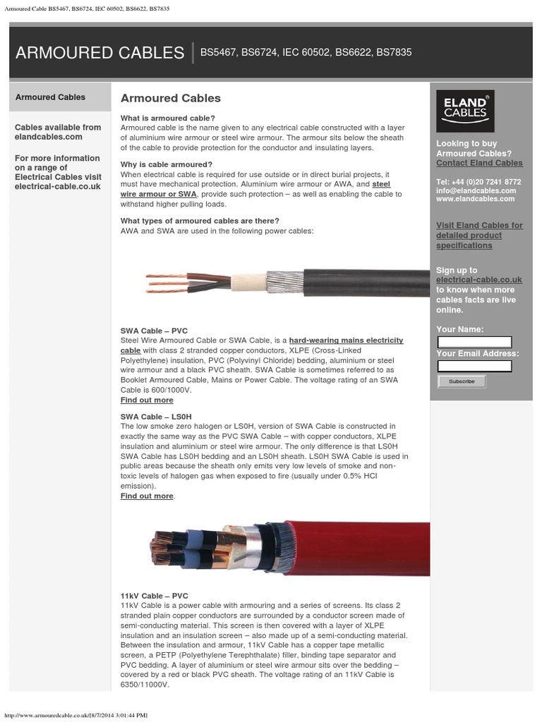 Armoured Cable BS5467, BS6724, IEC 60502, BS6622, BS7835 | PDF ...