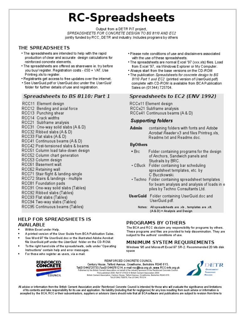 RC-Spreadsheets: Spreadsheets To BS 8110: Part 1 Spreadsheets To EC2 ...